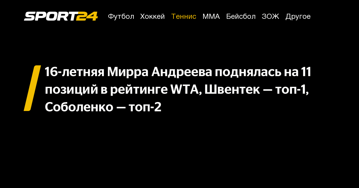 16-летняя Мирра Андреева поднялась на 11 позиций в рейтинге WTA, Швентек — топ-1, Соболенко ...